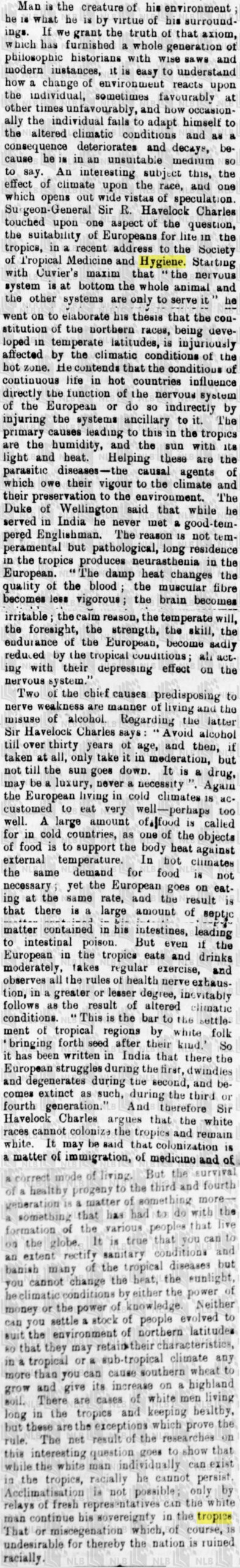 The Newspaper Excerpts, HEALTH IN THE TROPICS: the tropic disease and ...